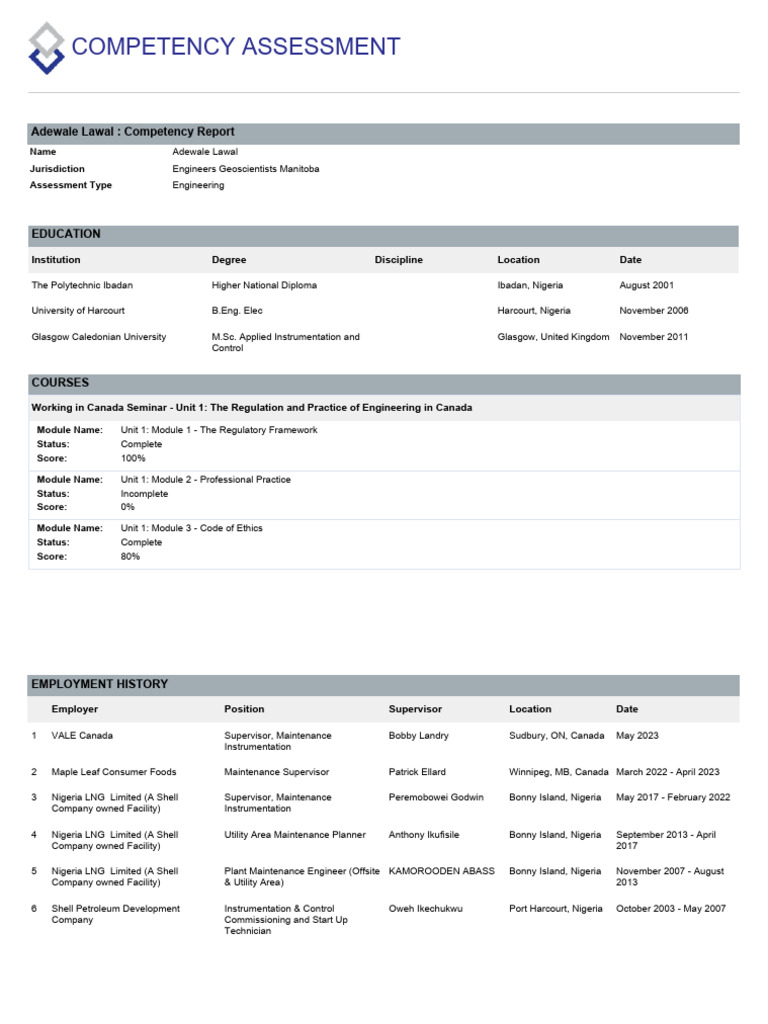 Competency Self Assessment Summary | PDF