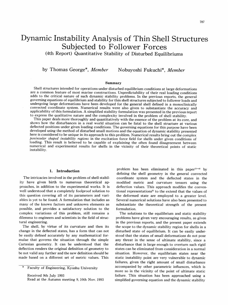 Dynamic Instability Analysis of Thin Shell Structures Subjected To ...