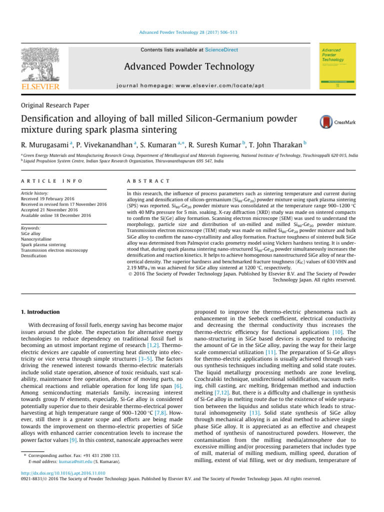 Densification and Alloying of Ball Milled Silicon-Germanium Powder ...