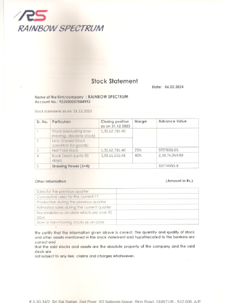 Stock Statement | PDF