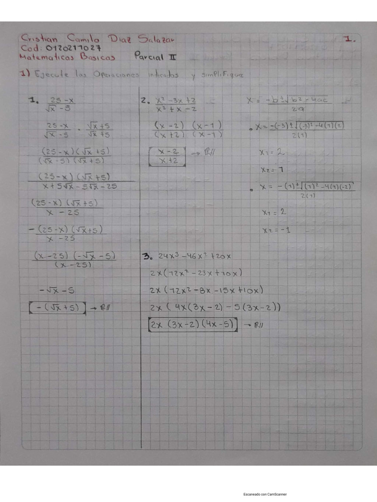 Parcial # 2 Matematicas Basicas | PDF