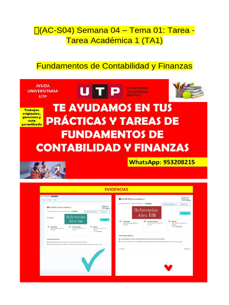 ? (AC-S04) Semana 04 - Tema 01 Tarea - Tarea Académica 1 (TA1) Fundamentos de Contabilidad y ...