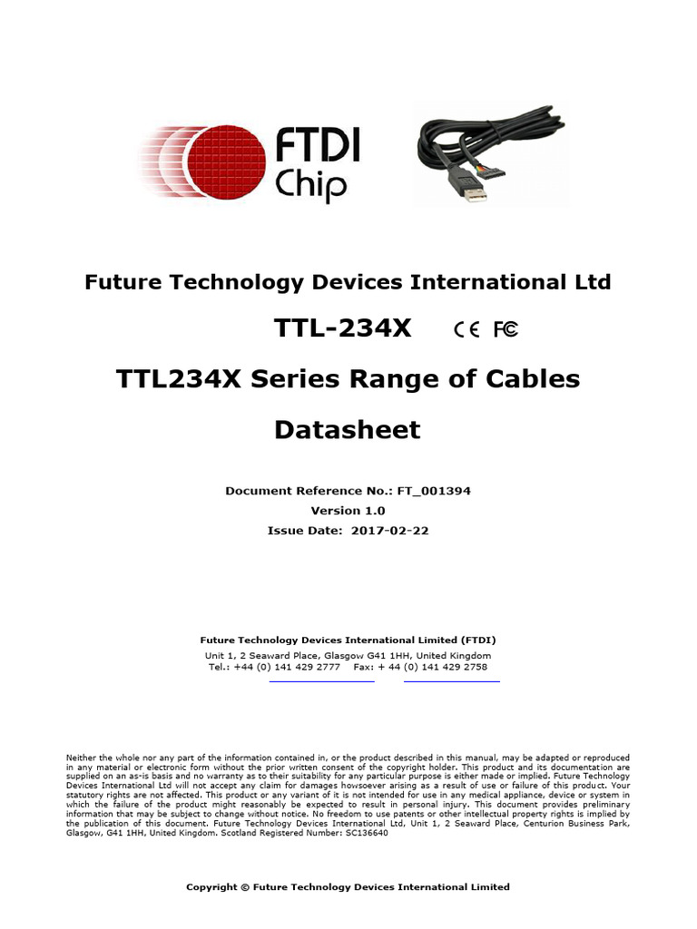 TTL-234X TTL234X Series Range of Cables Datasheet: Future Technology Devices International LTD | PDF