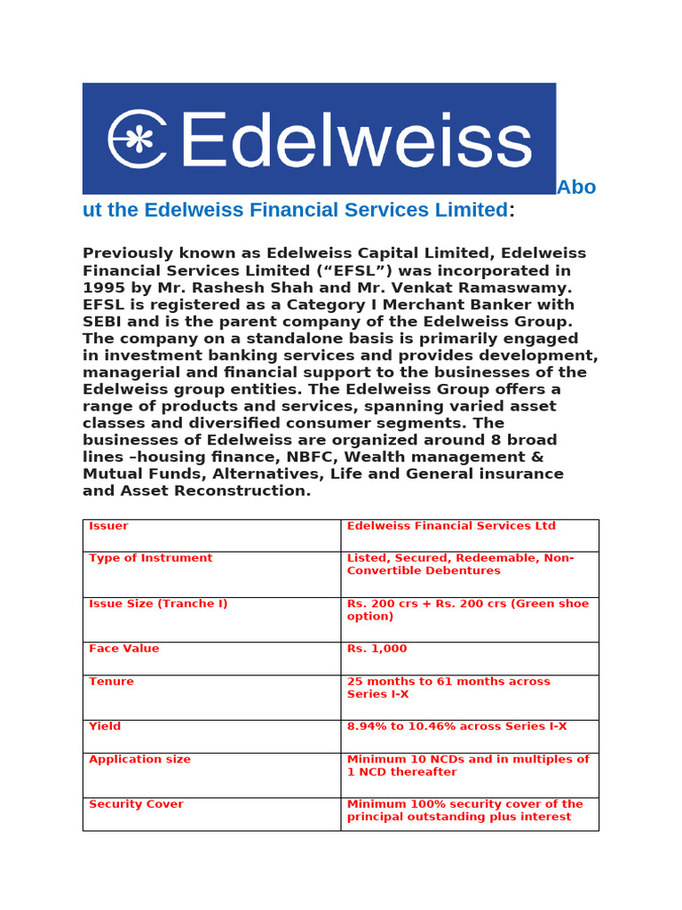 About The Edelweiss Financial Services Limited | PDF