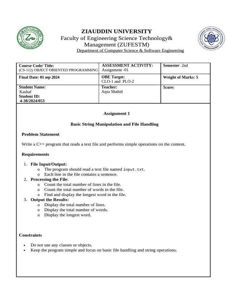 Oop Assignment 1 | PDF