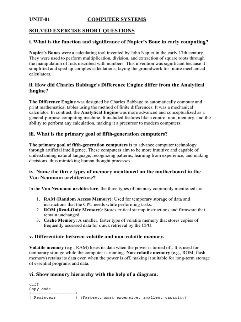 Solved Exercise Class 9th Computer Unit-01 | PDF | Computer Network | Computer Data Storage