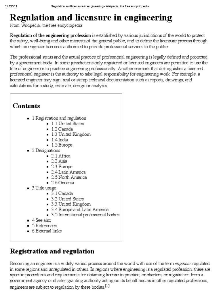 Regulation and Licensure in Engineering - Wikipedia, The Free ...
