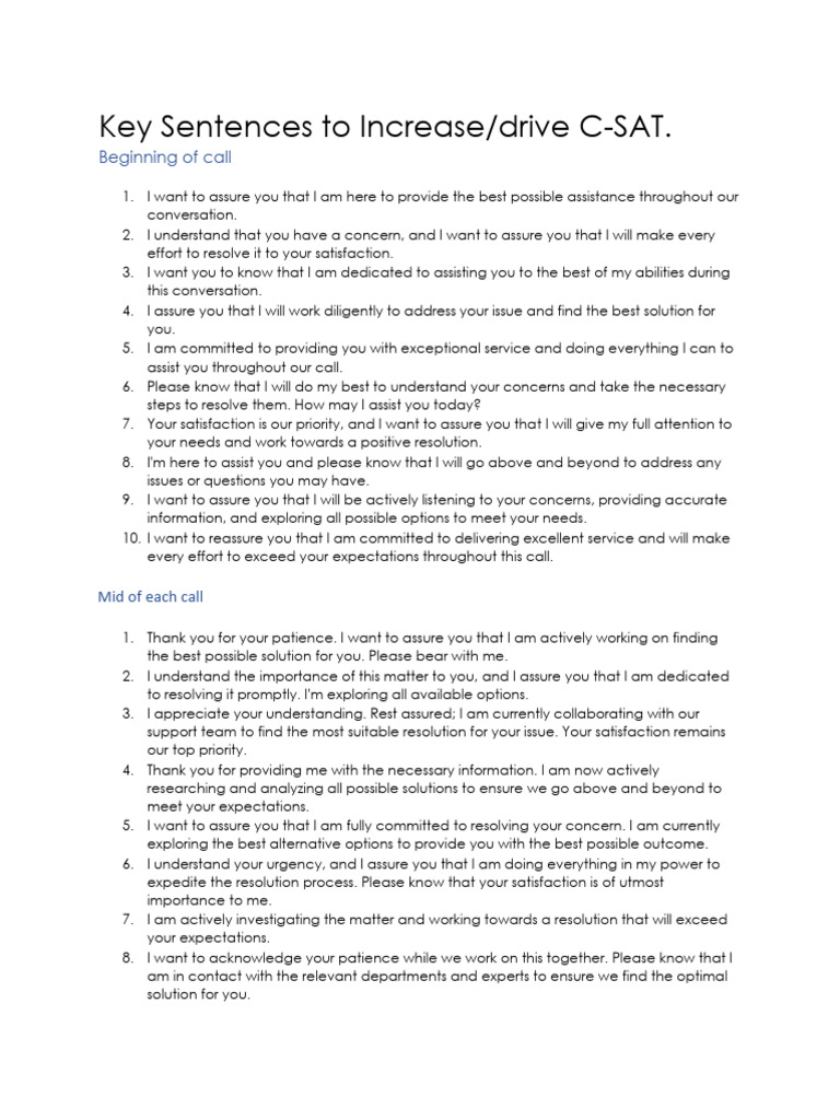 Key Sentences To Drive C Sat | PDF