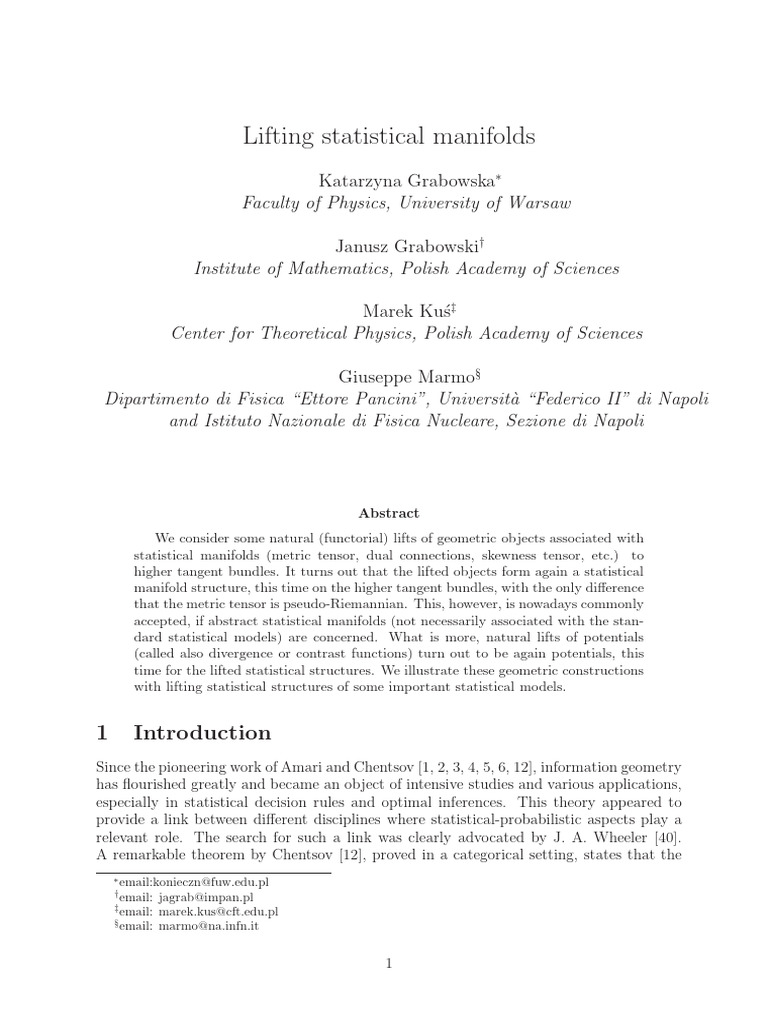 Lifting Statistical Manifolds | PDF