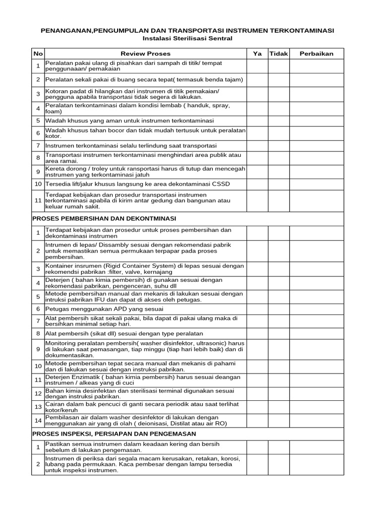 Cek List Audit CSSD | PDF