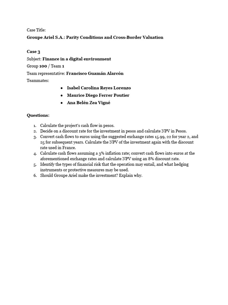 Case 3 Groupe Ariel S.A. - Parity Conditions and Cross-Border Valuation ...