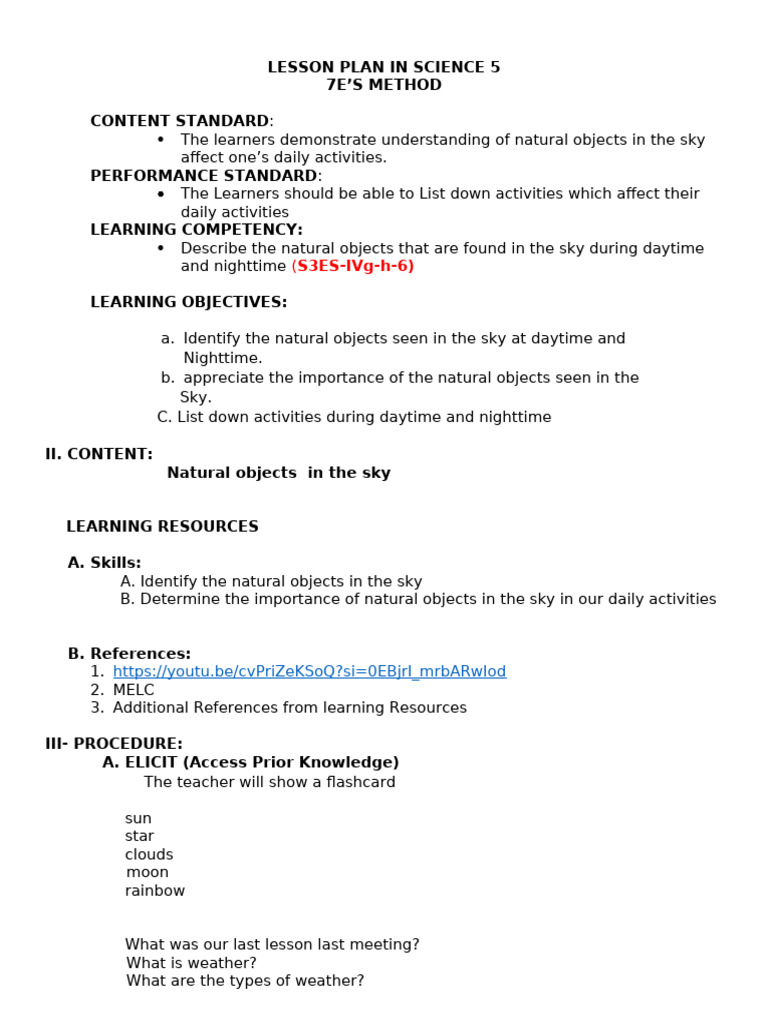 7es College Lesson Plan MISOLES FINAL | PDF | Sky | Learning