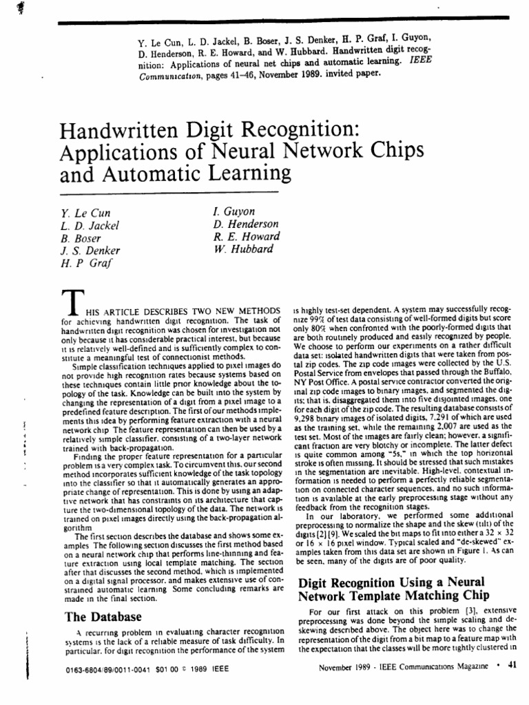 Handwritten digit recognition_ Applications of neural network chips and ... Handwritten digit recognition_ Applications of neural network chips and ...