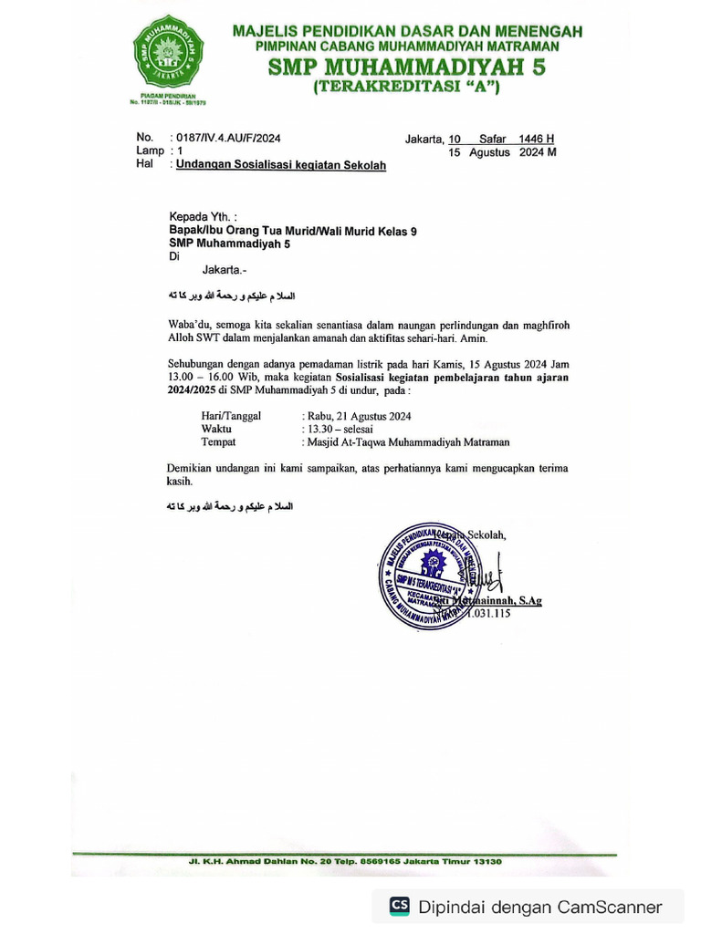 0187 - Surat ralat Rapat Kelas 9 | PDF