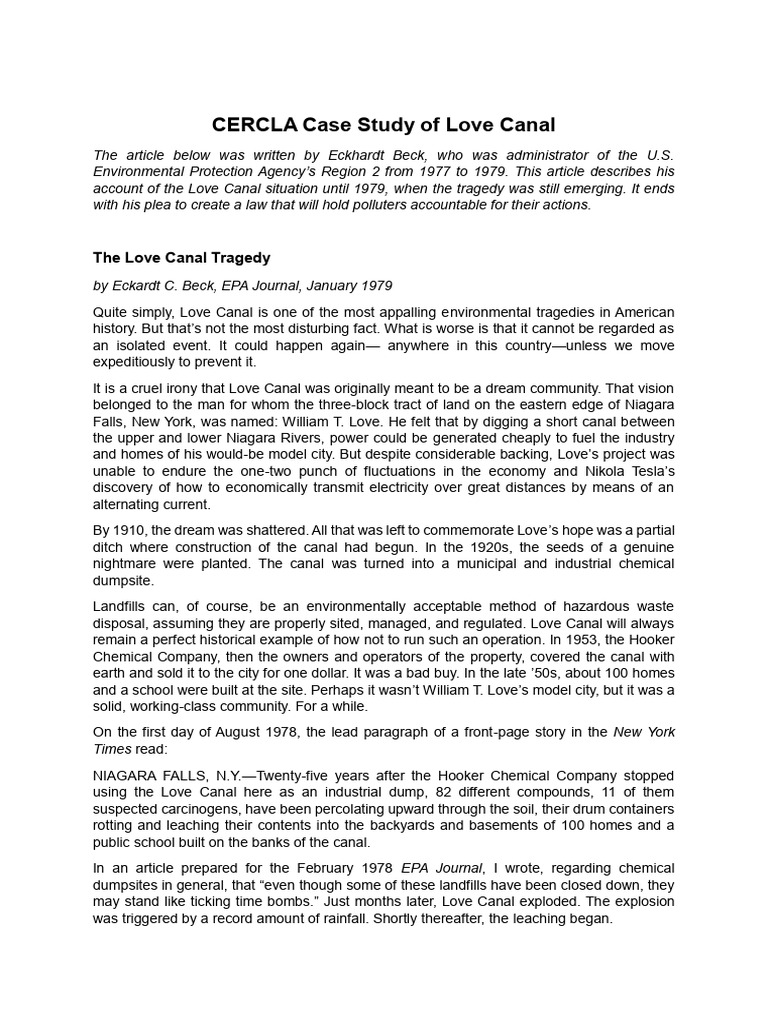 Activity 1 CERCLA Case Study of Love Canal | PDF