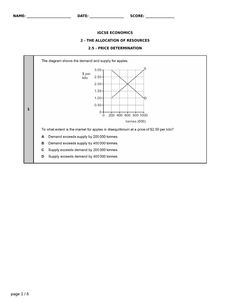 IGCSE Economics - 2.5 - Price Determination | PDF
