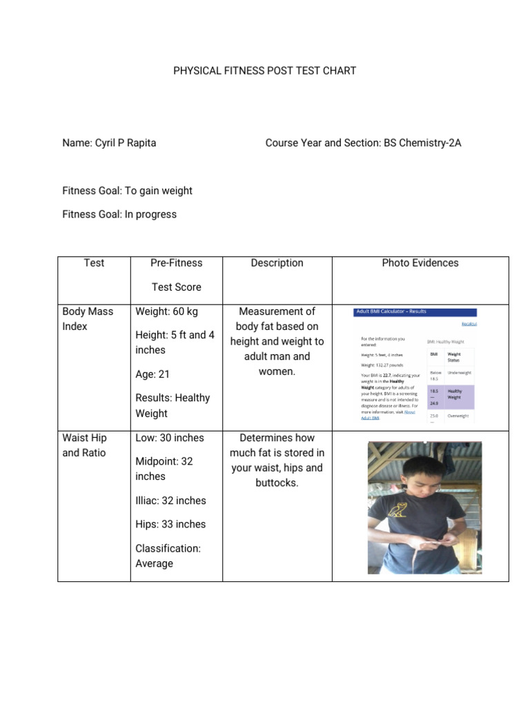 Post-Test Physical Fitness | PDF