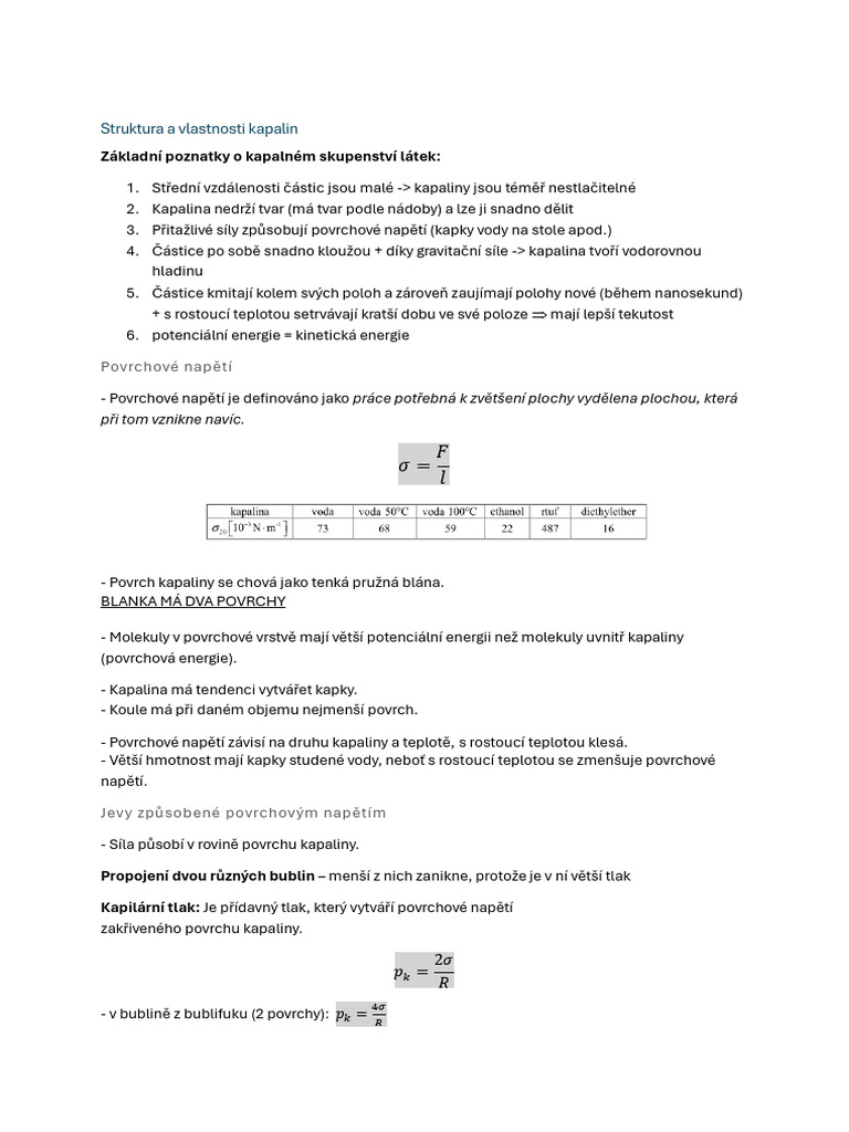 Struktura A Vlastnosti Kapalin | PDF