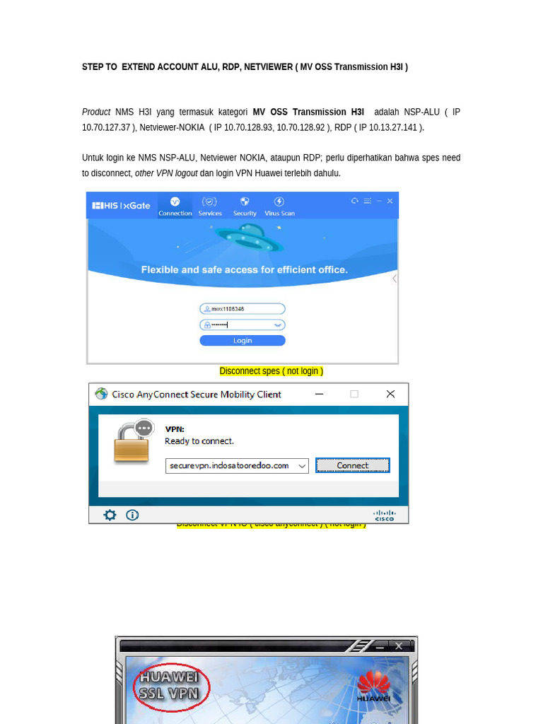 Step To Extend Account ALU H3I, RDP H3I, Netviewer H3I (MV OSS Transmission) | PDF