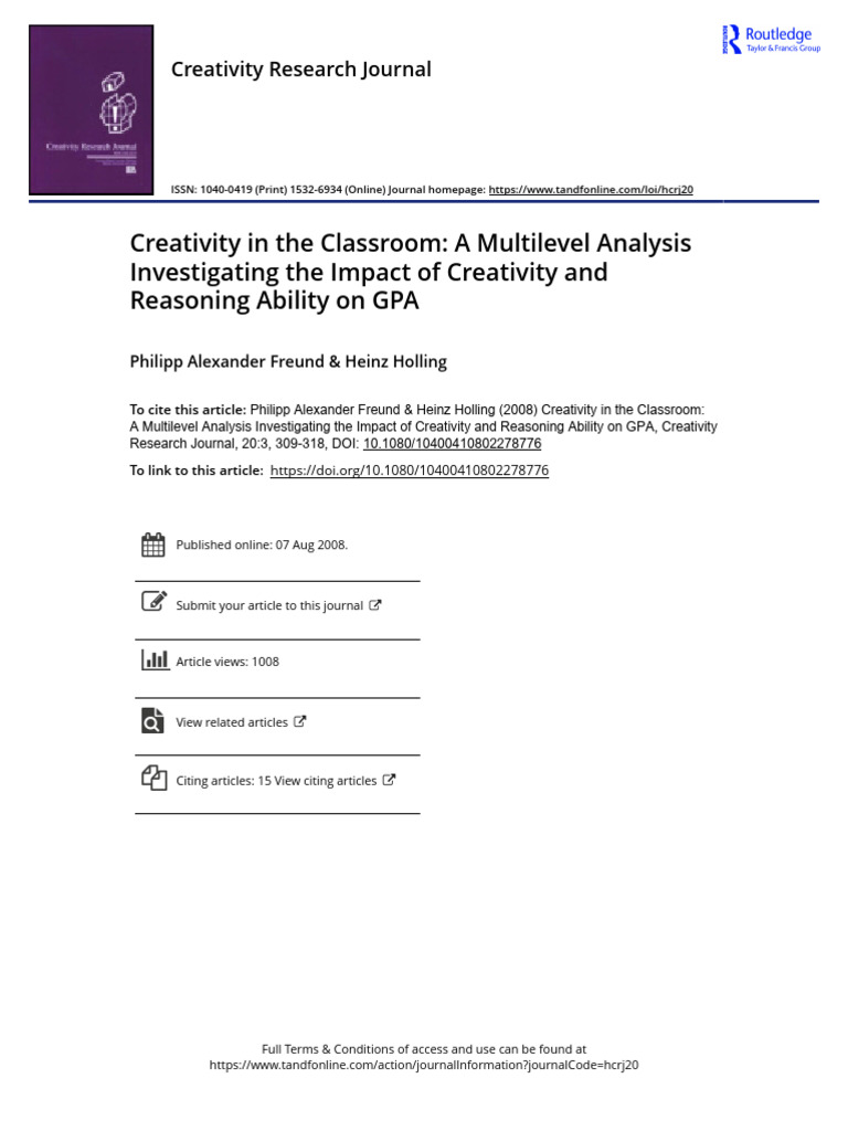 Creativity in The Classroom A Multilevel Analysis Investigating The ...