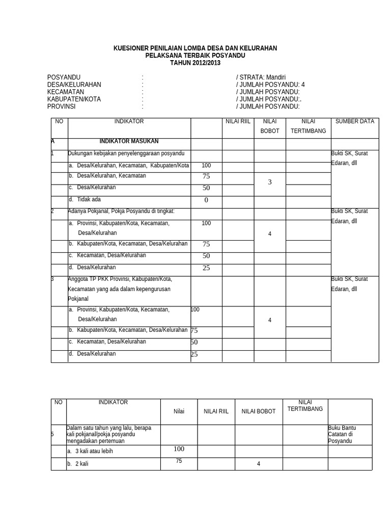 Format Penilaian Posyandu | PDF