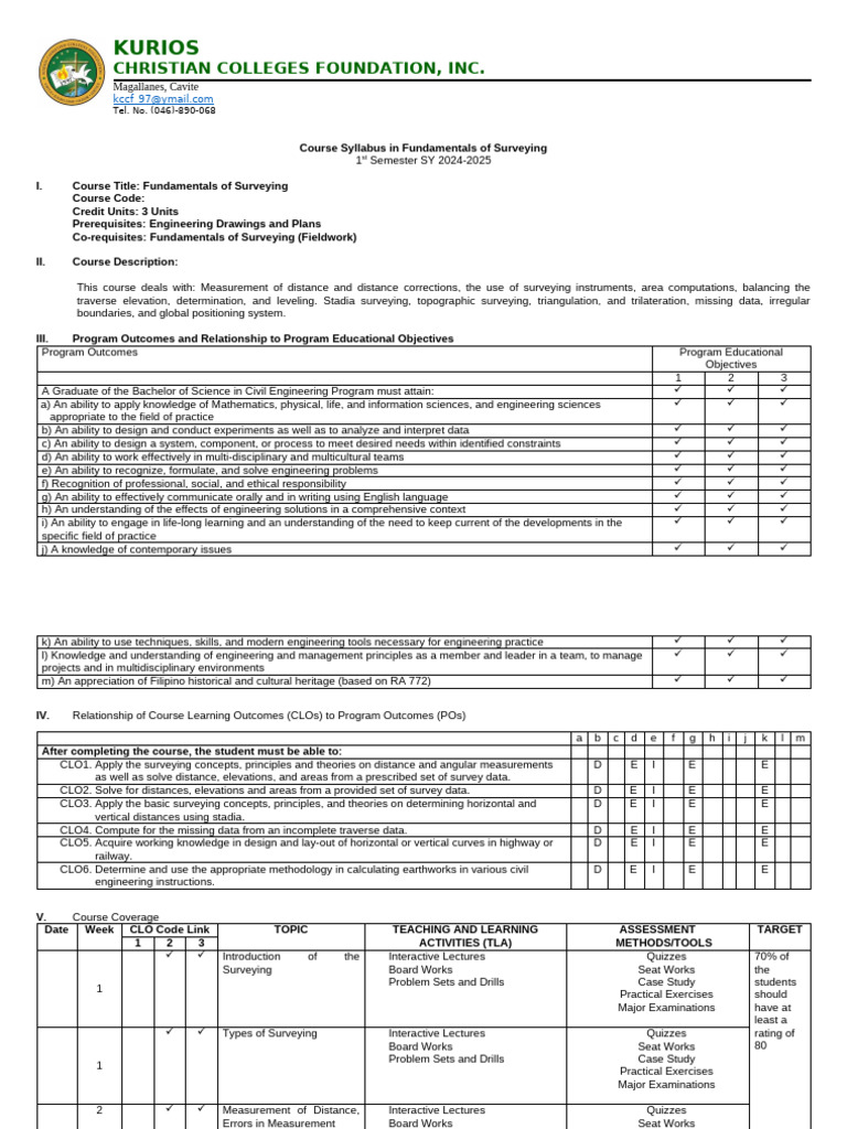 OBE Syllabus Fundamentals of Surveying | PDF