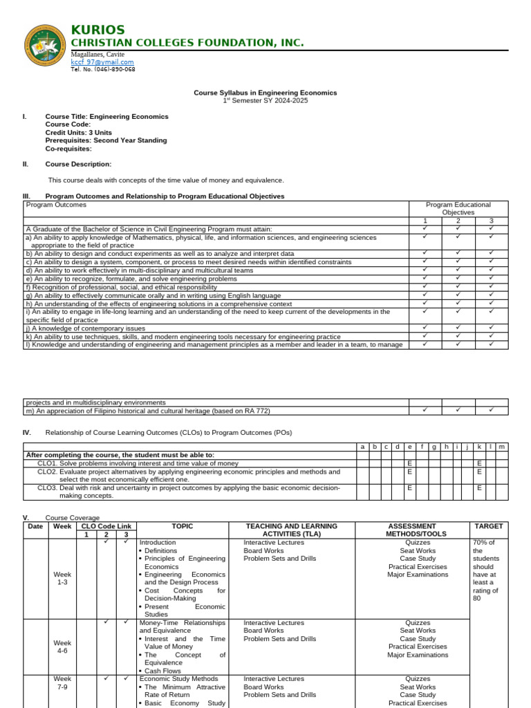 OBE Syllabus Engineering Economics | PDF OBE Syllabus Engineering Economics | PDF