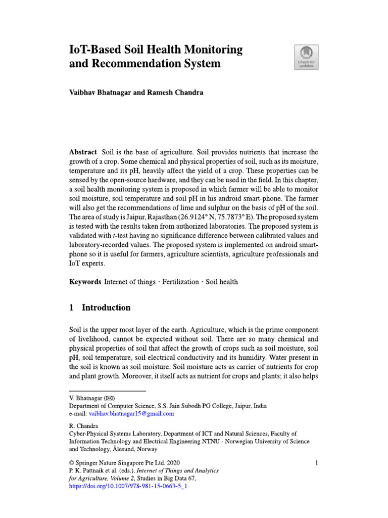 IoT-Based Soil Health Monitoring and Recommendation System | PDF