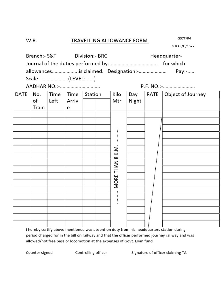 Southern Railway TA Form PDF | PDF | Technology & Engineering