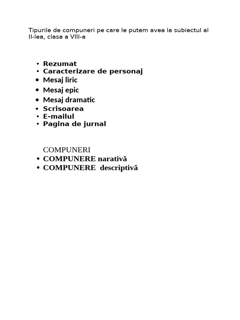 Tipurile de Compuneri | PDF