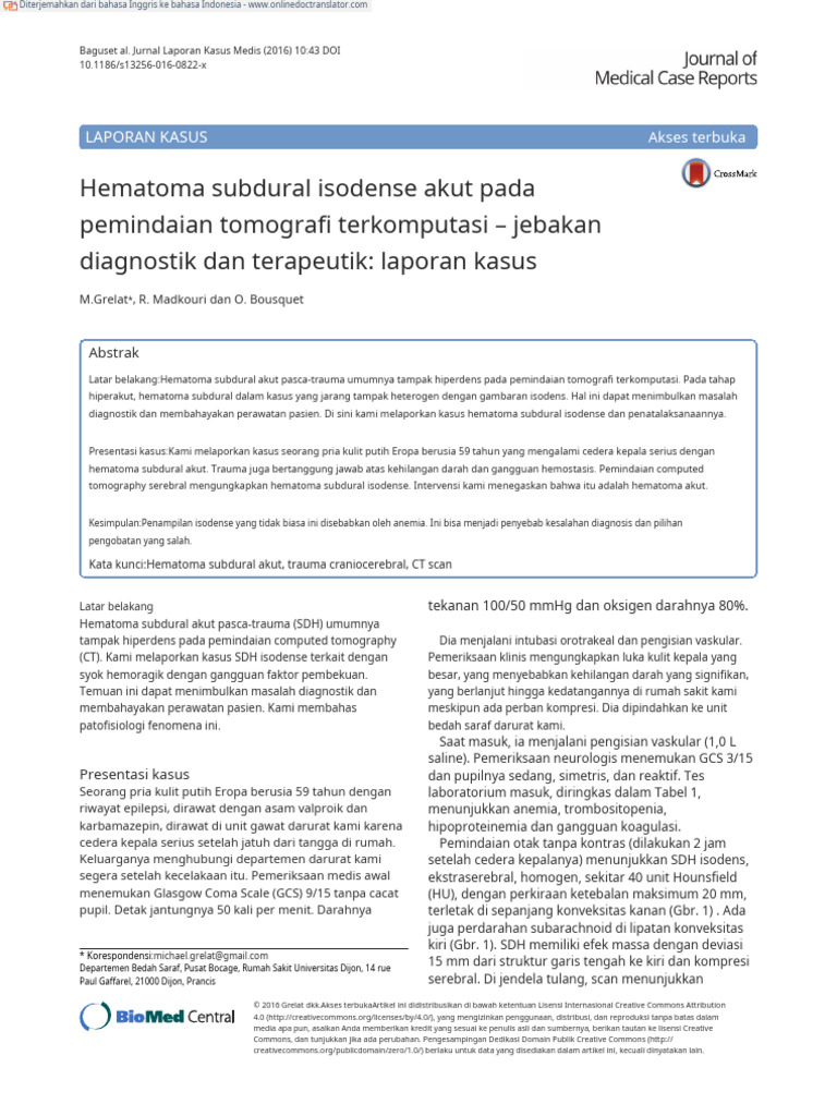 Acute Isodense Subdural Hematoma On Computed Tomography Scan - En.id | PDF