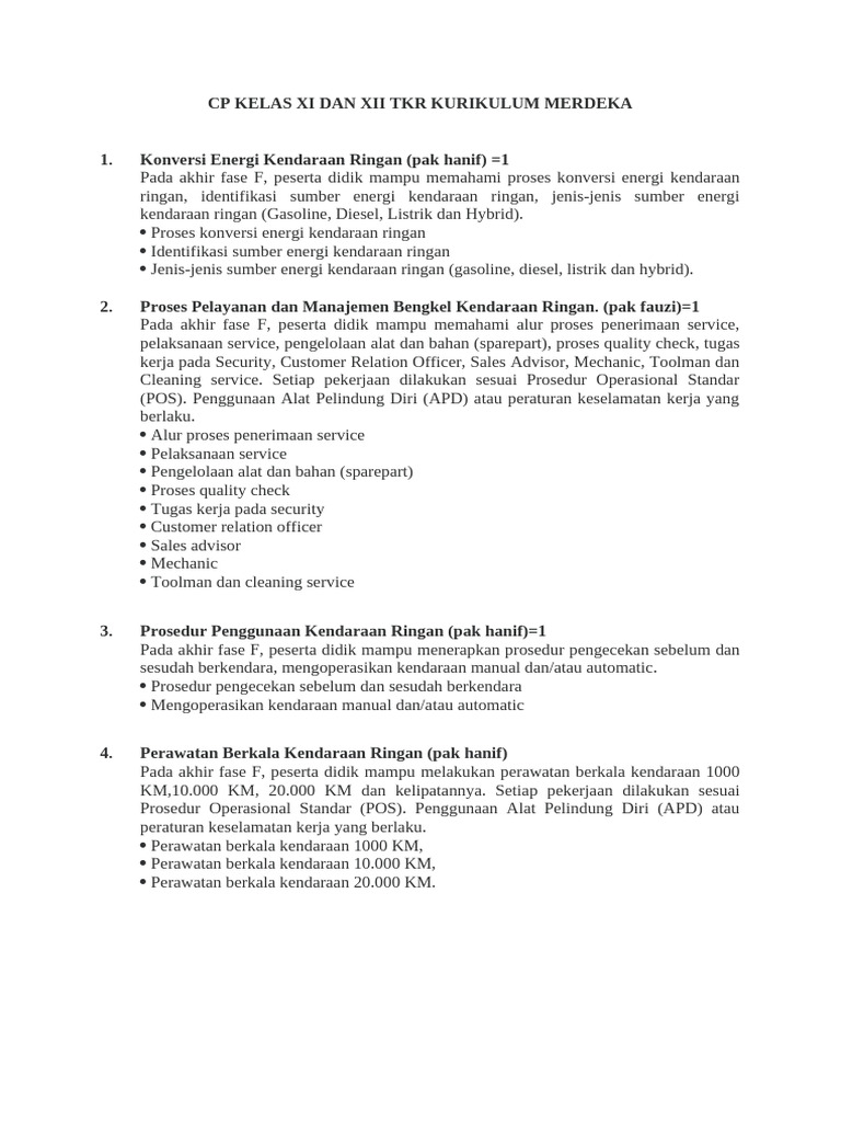 Pembagian CP XI TKR | PDF