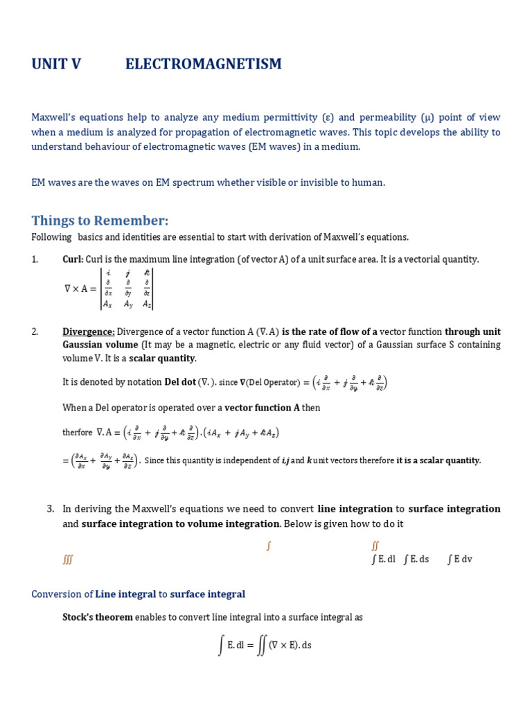 Maxwell's Equations and Magnetism (UNIT-5) 2024 | PDF