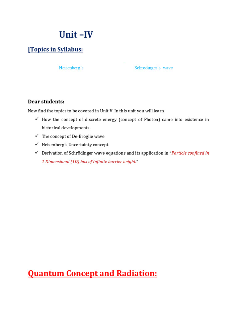 Engg. Physics - UNIT 4 - Wave Mechanics - Detalied Notes | PDF