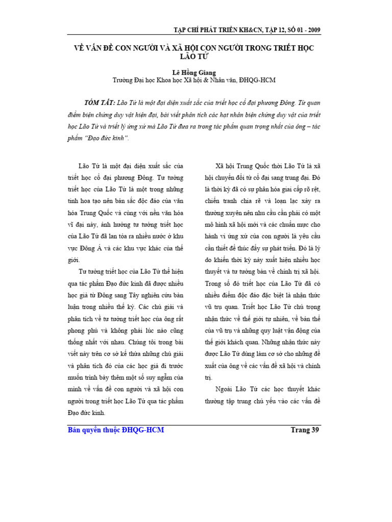 Ván de Con Nguoi Va Xa Hoi Trong Triet Hoc Lao Tu | PDF
