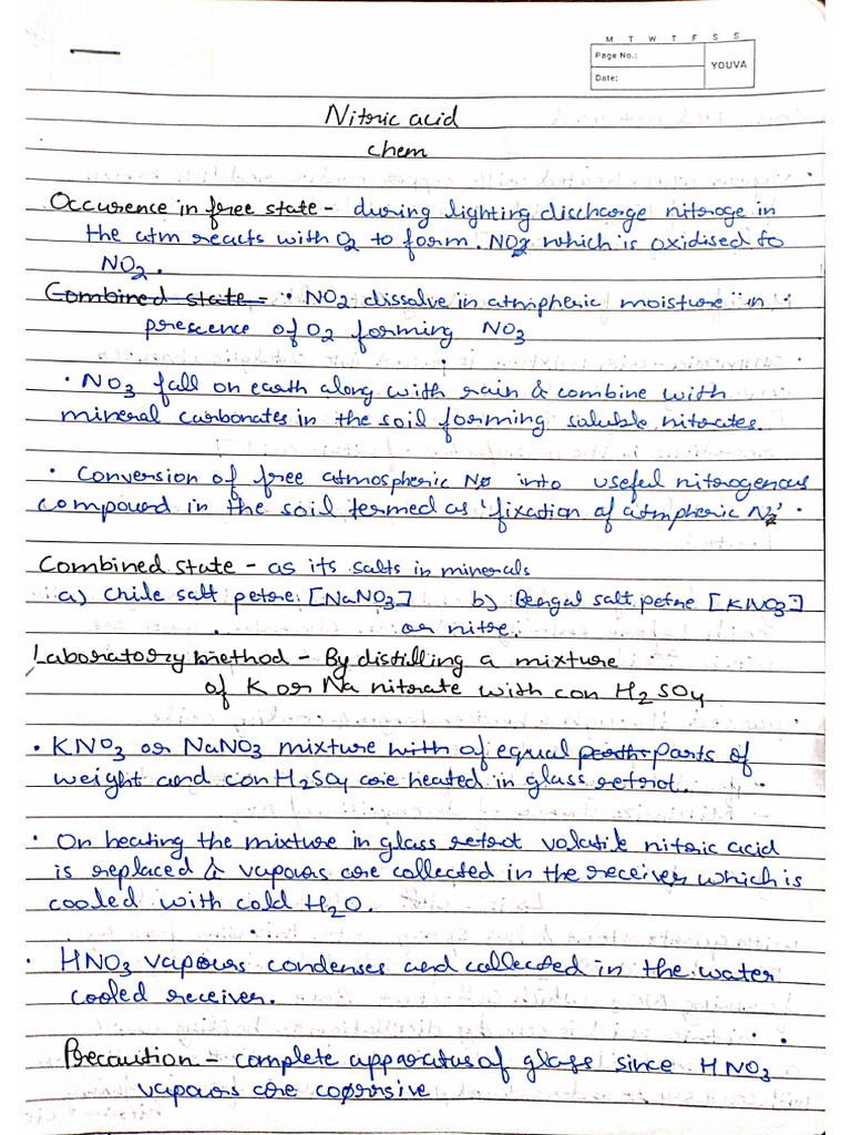 Chemistry Nitric Acid Short Notes | PDF