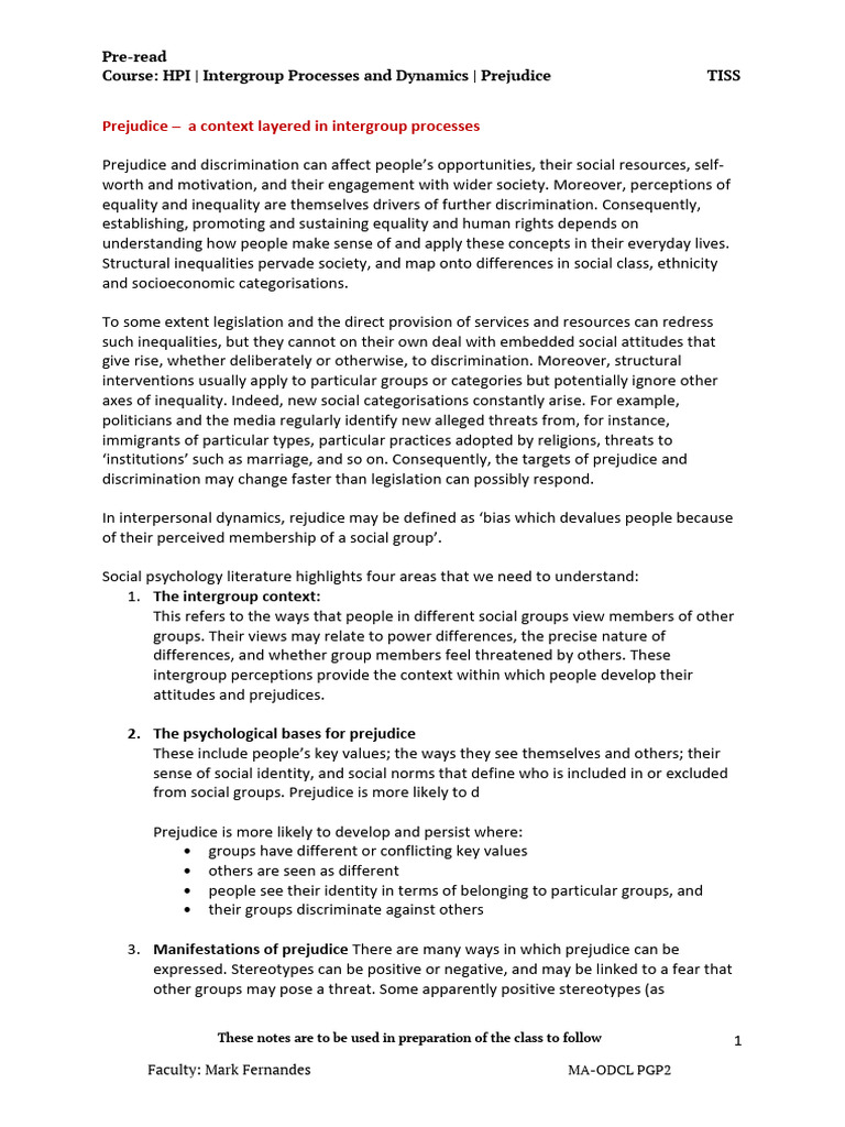 Prejudice_Intergroup Processes and Dynamics (1) | PDF
