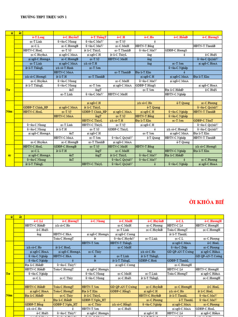 TKB CHÍNH KHÓA LẦN 1 | PDF