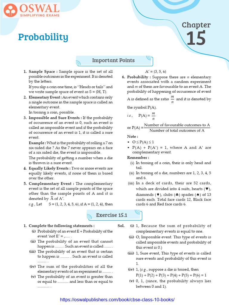 NCERT Solutions For Class 10 Mathematics Chapter 15 Probability | PDF