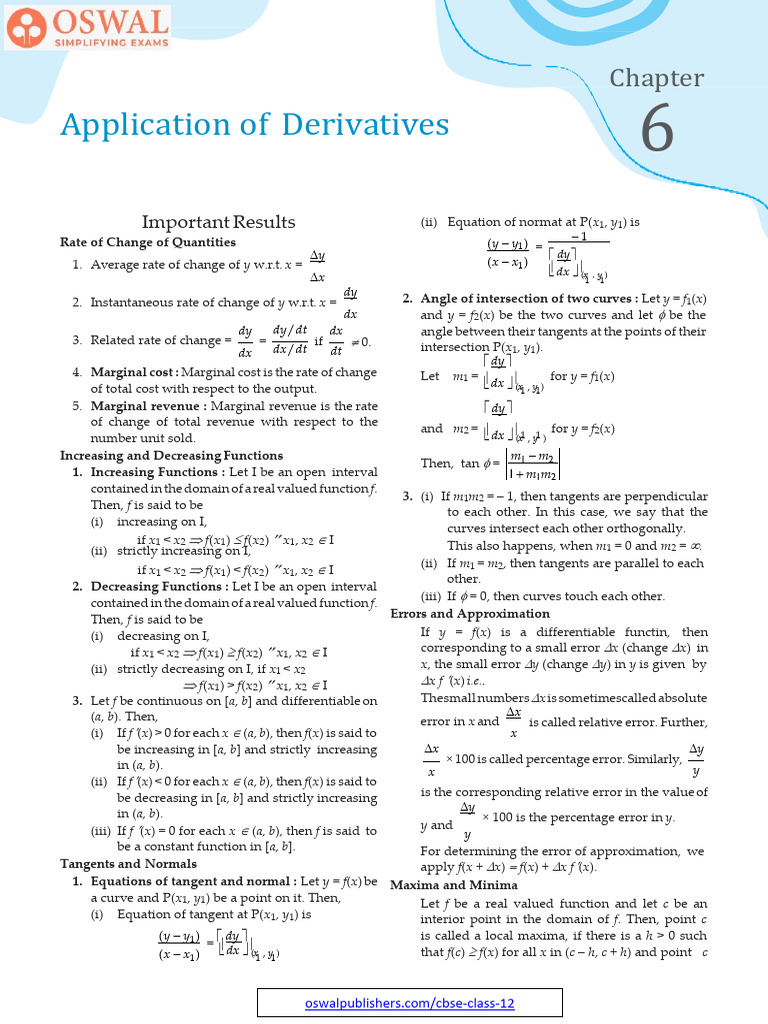 NCERT Solutions for Class 12 Mathematics Chapter 6 Application of Derivatives | PDF
