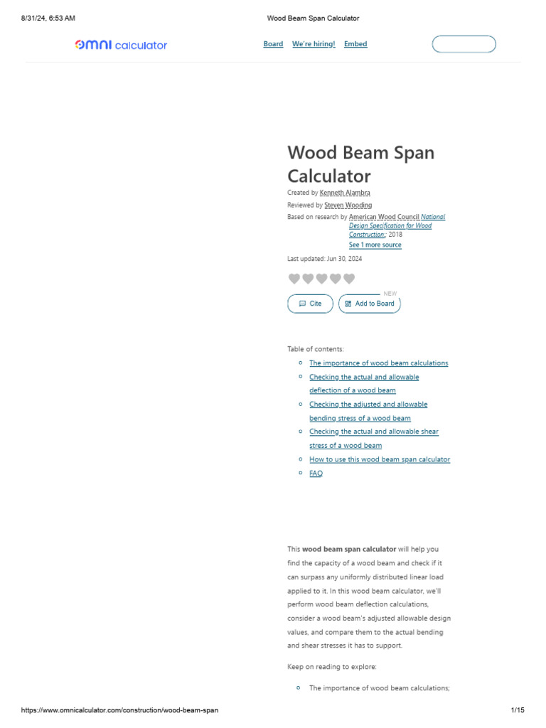 Wood Beam Span Calculator | PDF