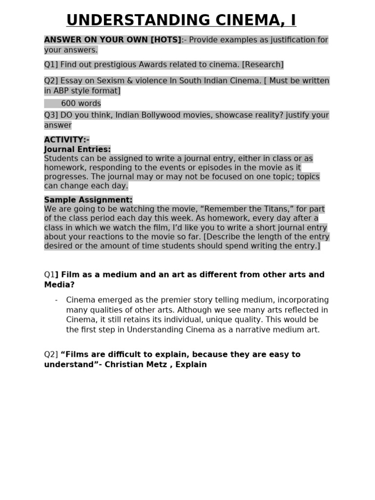 Unit 2. Chapt 1 & 2 -Understanding Cinema | PDF