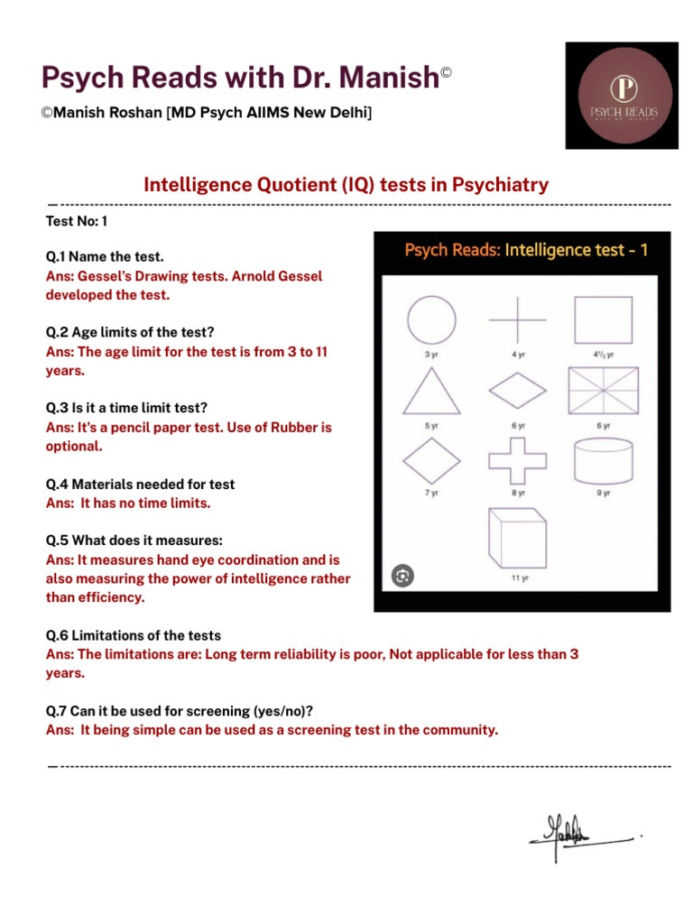Psych Reads - Intelligence Quotient (IQ) Tests | PDF