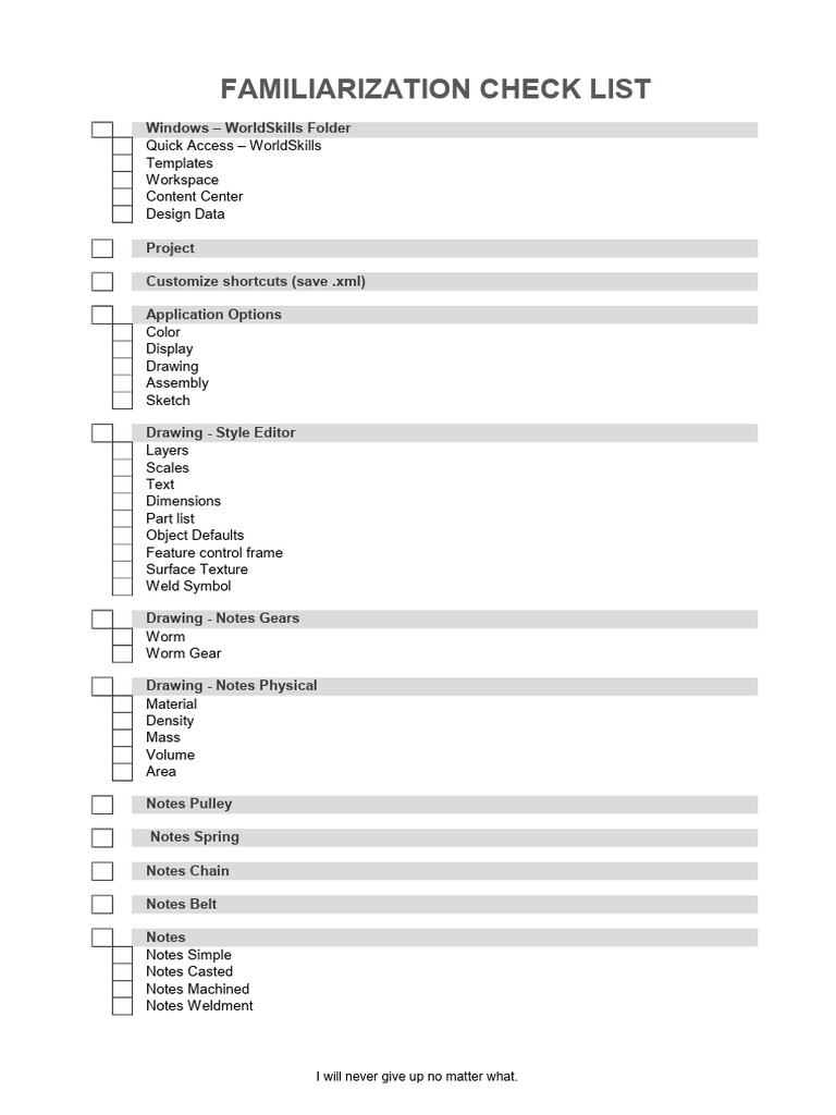 Familiarization Checklist | PDF