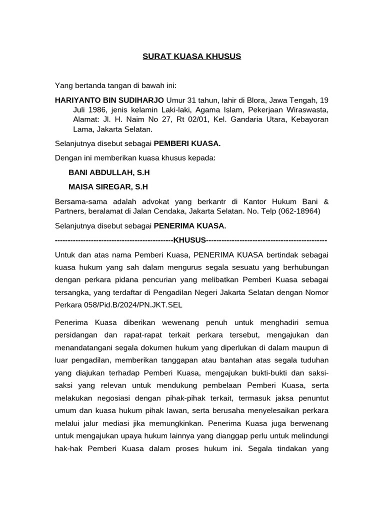 Surat Kuasa Tersangka | PDF