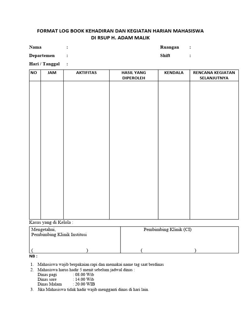 Format Log Book Kehadiran Dan Kegiatan Harian Mahasiswa Di Rsup H. Adam ...
