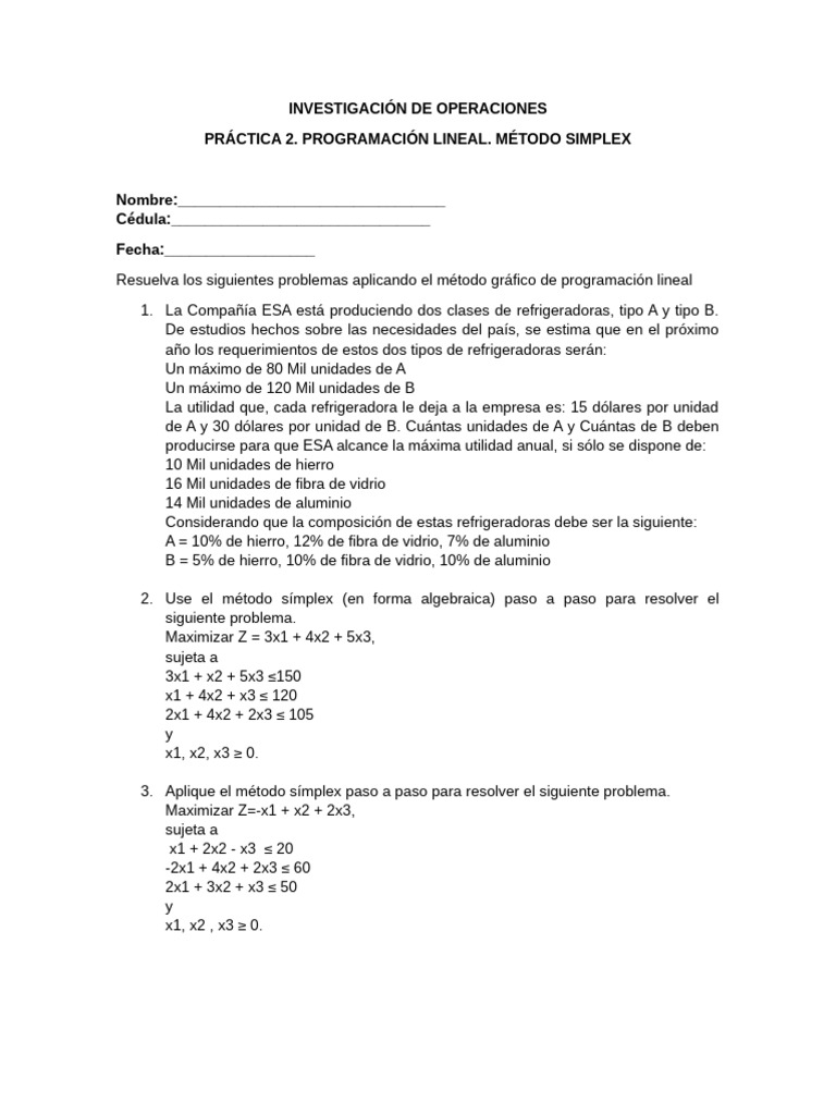 Práctica 2 PL Método Simplex | PDF