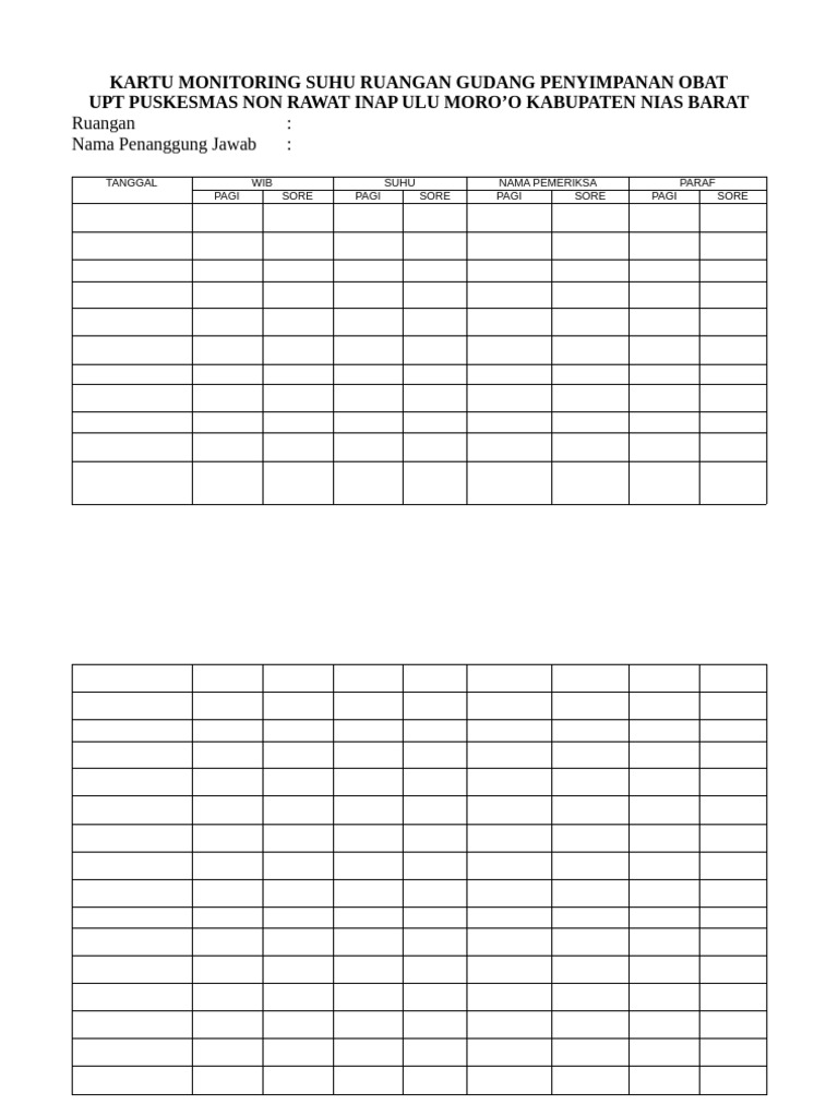 Kartu Monitoring Suhu Ruangan Gudang Penyimpanan Obat | PDF