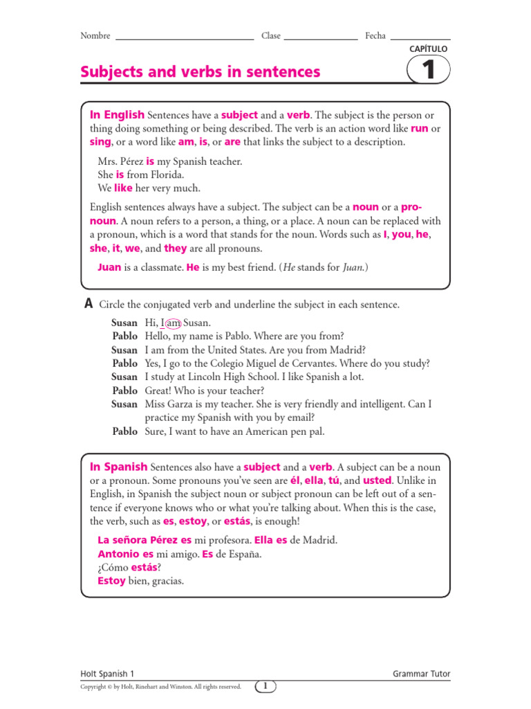 Subjects and Verbs in Sentences | PDF