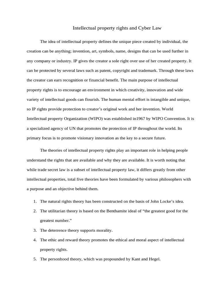 Intellectual Property Rights and Cyber Law | PDF